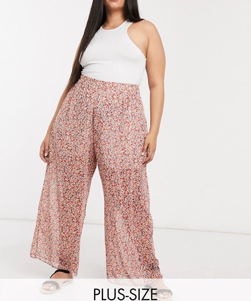 Plus-Size Wide Leg Trousers - Tailored Style