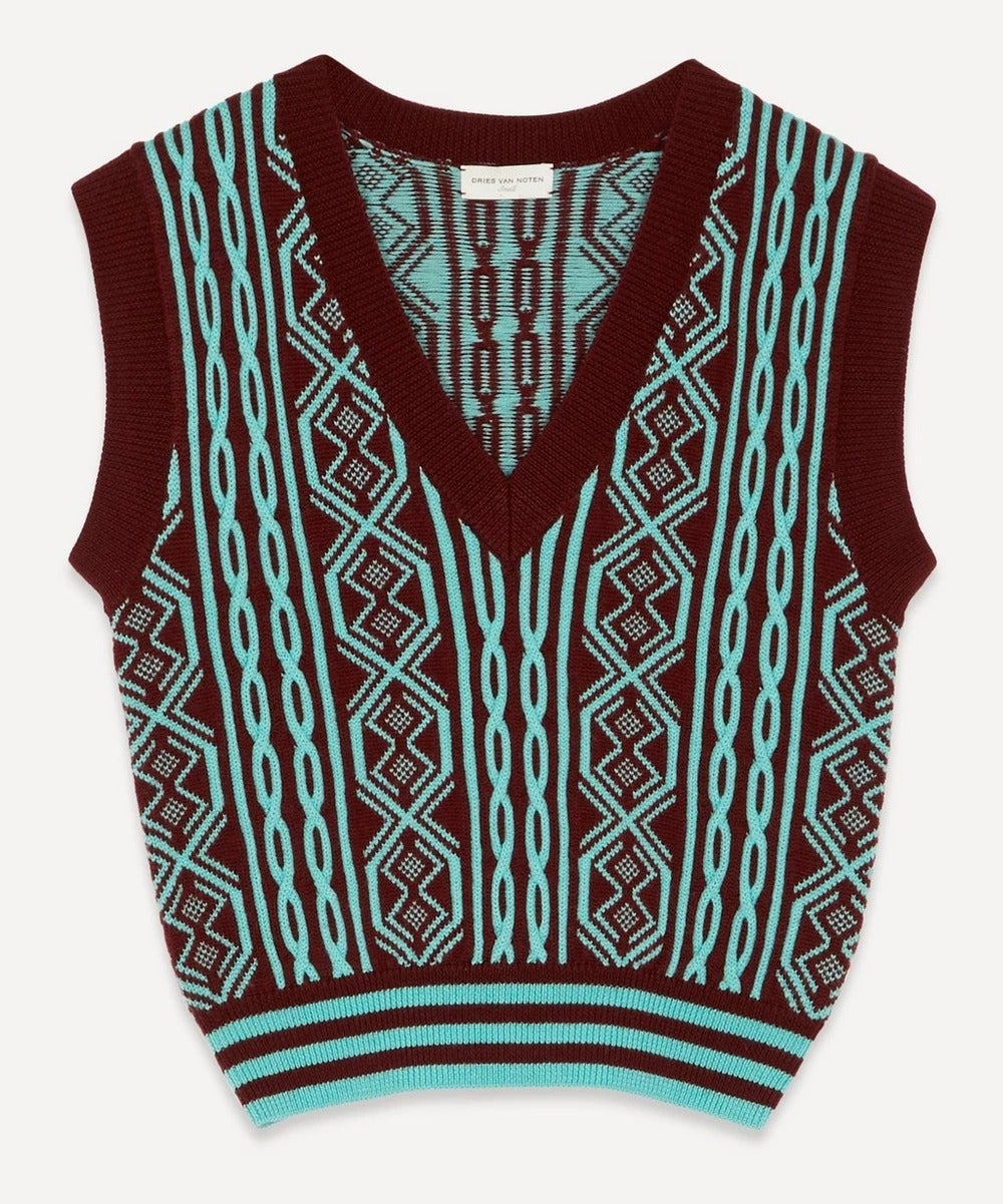 Dries Van Noten Cropped V Neck Wool Sweater Vest