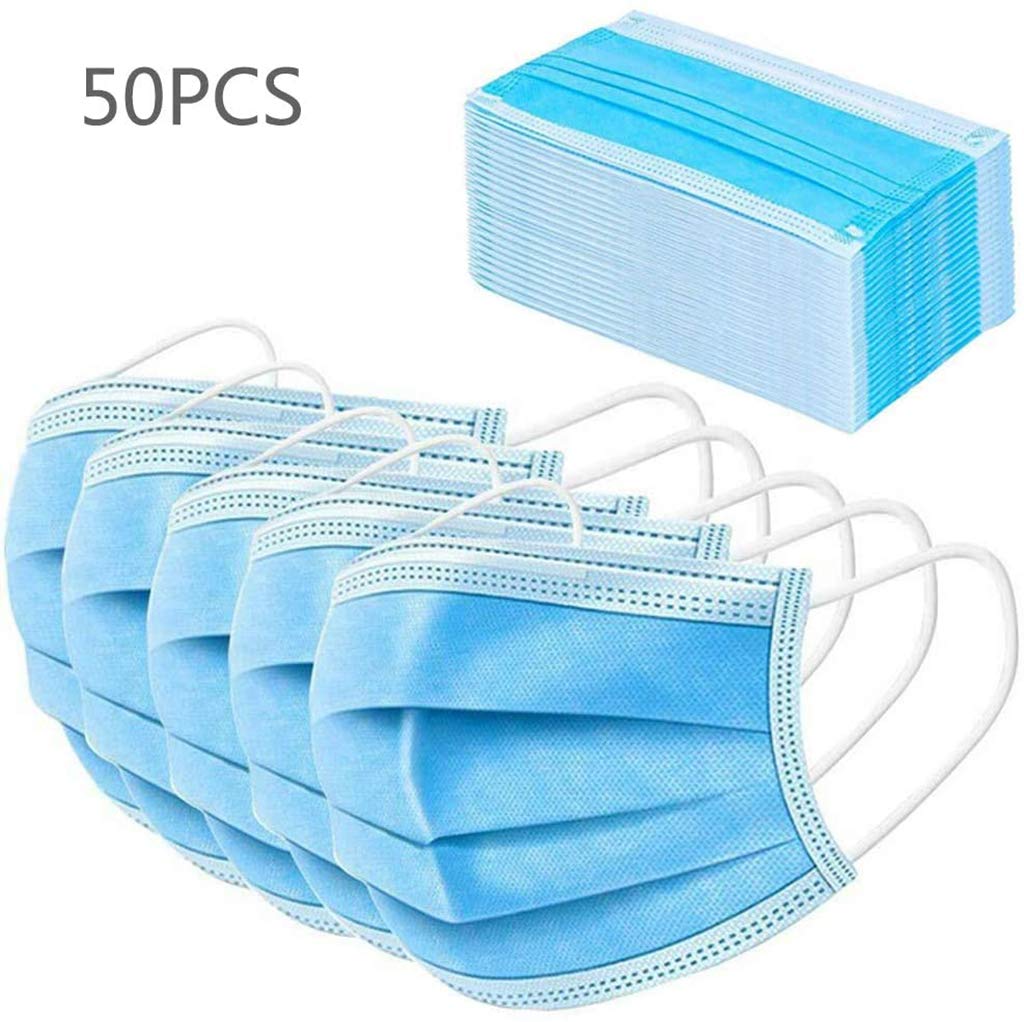 LYMASK + 50Pcs Adults Disposable Filter Mask 3 Ply
