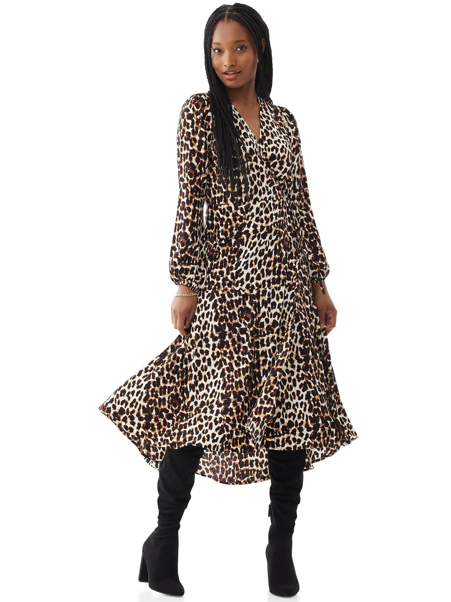 Scoop Leopard Print Maxi Wrap Dress