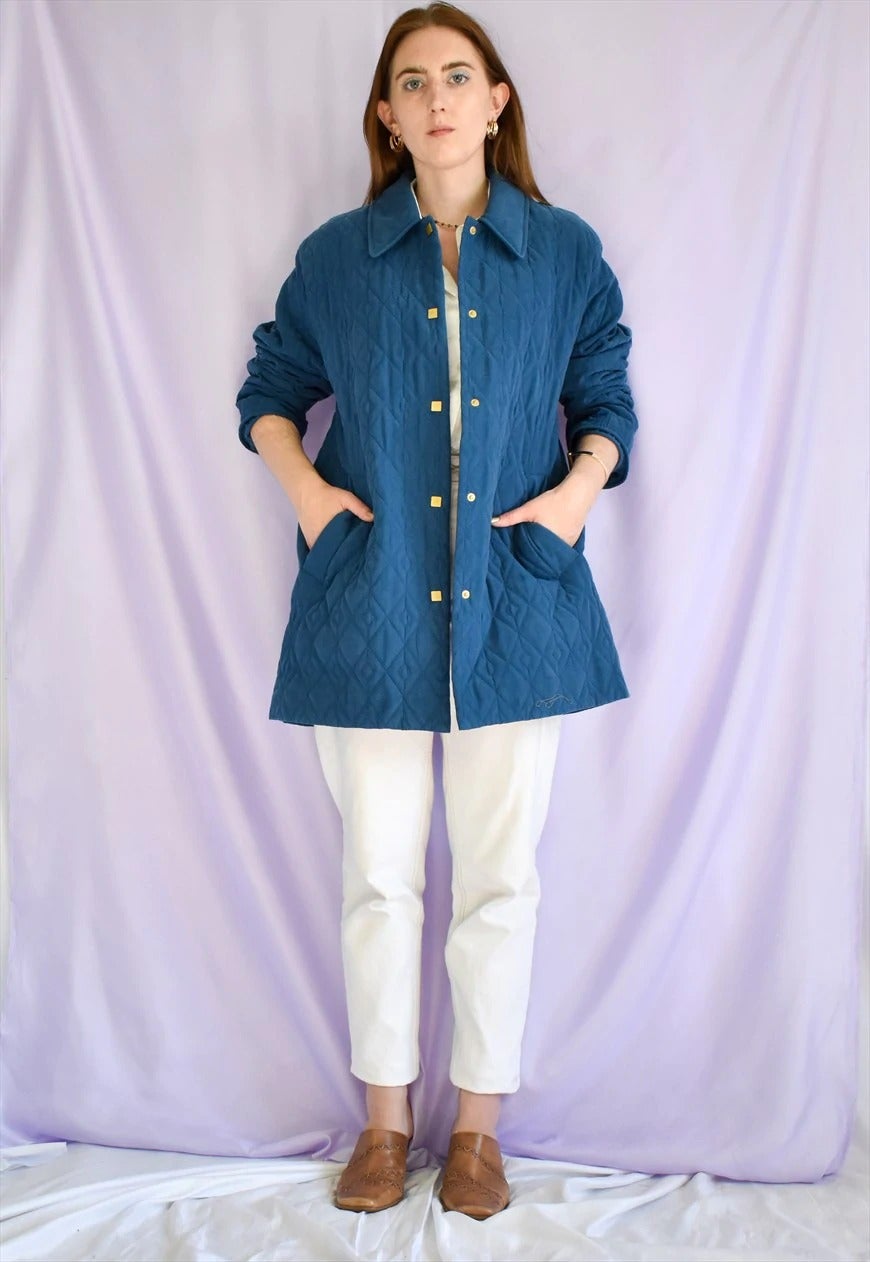 Daughters Of Thrift + Vintage 90s Teal Blue Quilted Jacket