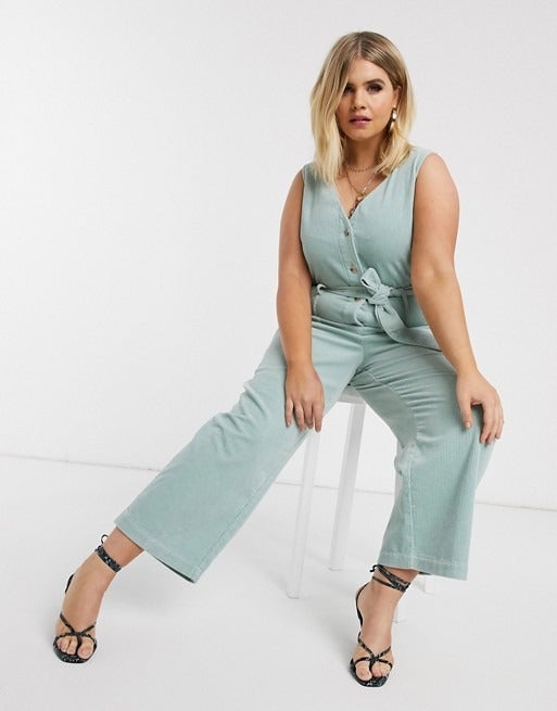 ASOS DESIGN Curve + Cord V-Neck Jumpsuit