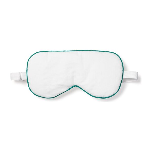 Petite Plume + Adult Traditional Eye Mask, White & Green Piping