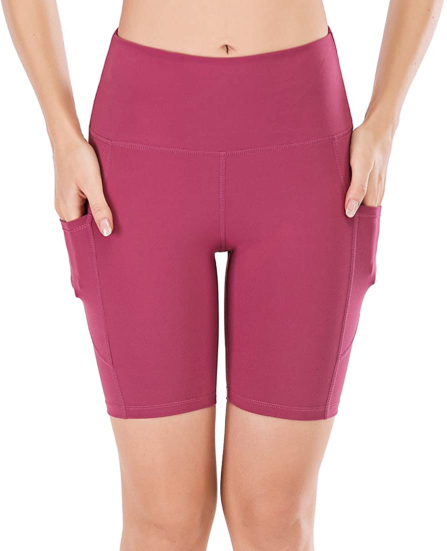 Lianshp High Waist Yoga Shorts With 3 Pockets 8″ In Coral