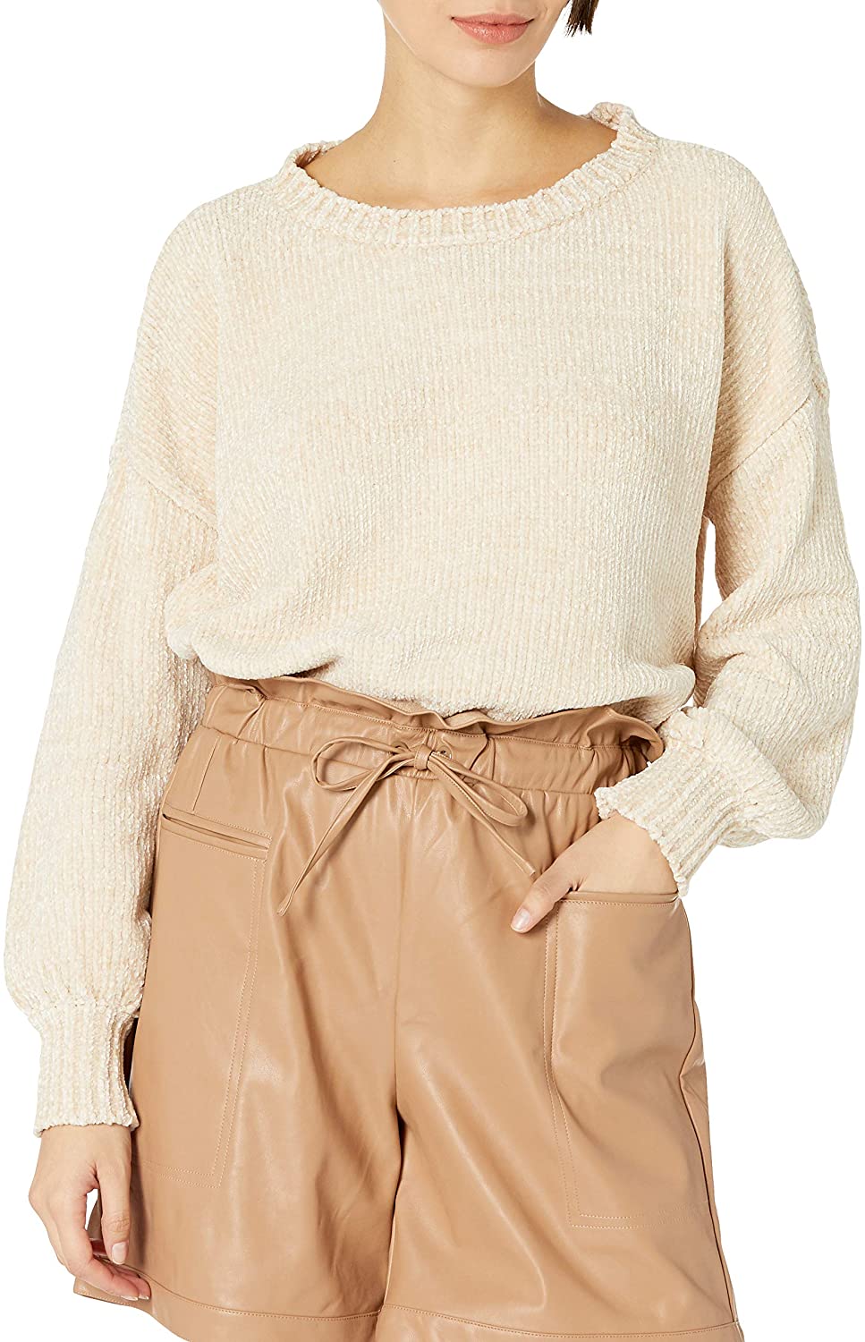 Kendall & Kylie + Balloon Sleeve Crew Neck Sweater
