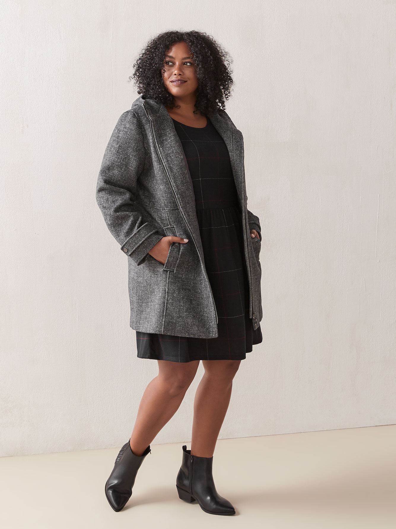 In Every Story + Zip Front Wool Coat