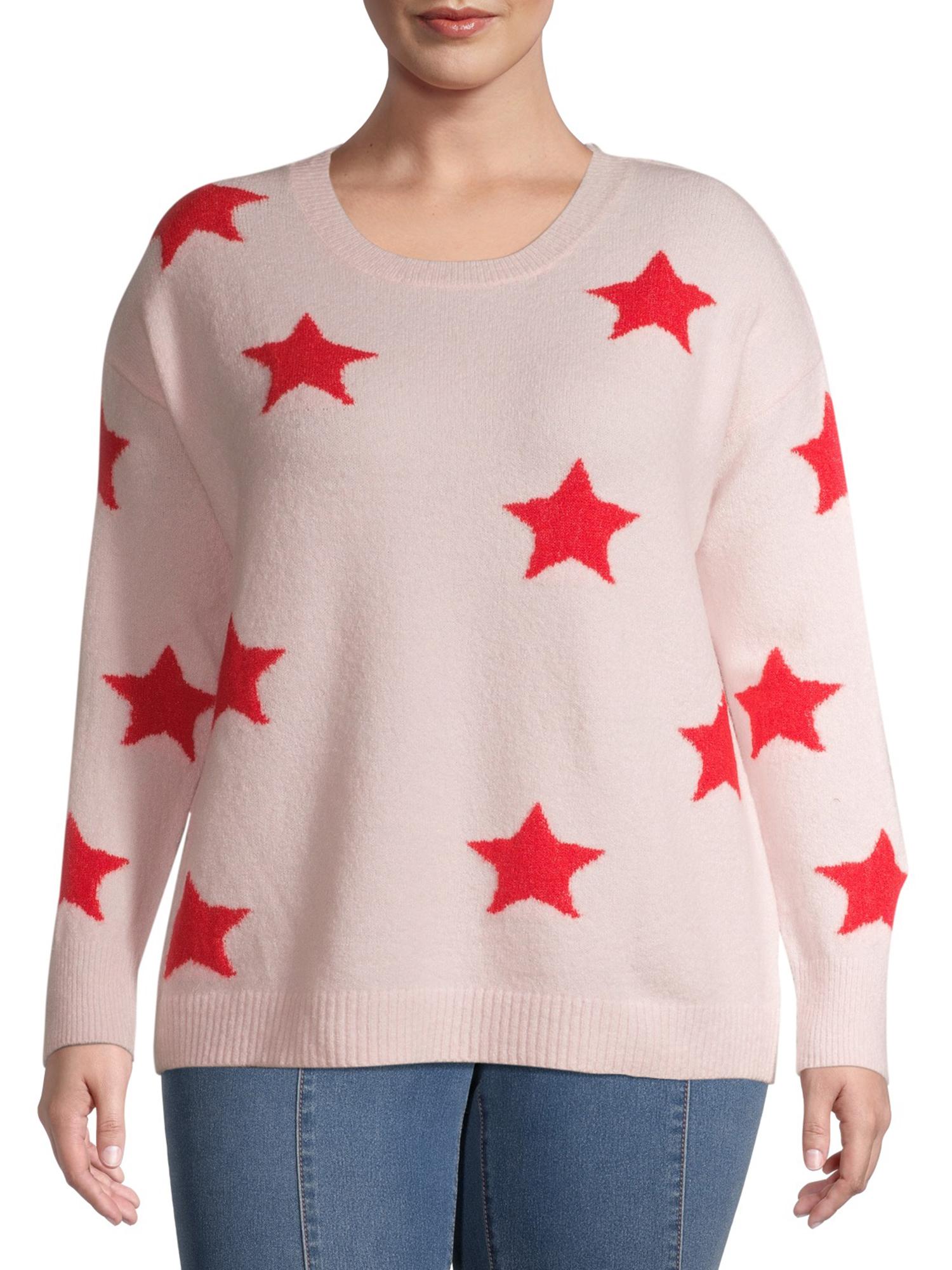 Heart N’ Crush + Plus Size Star Print Crewneck Pullover Sweater
