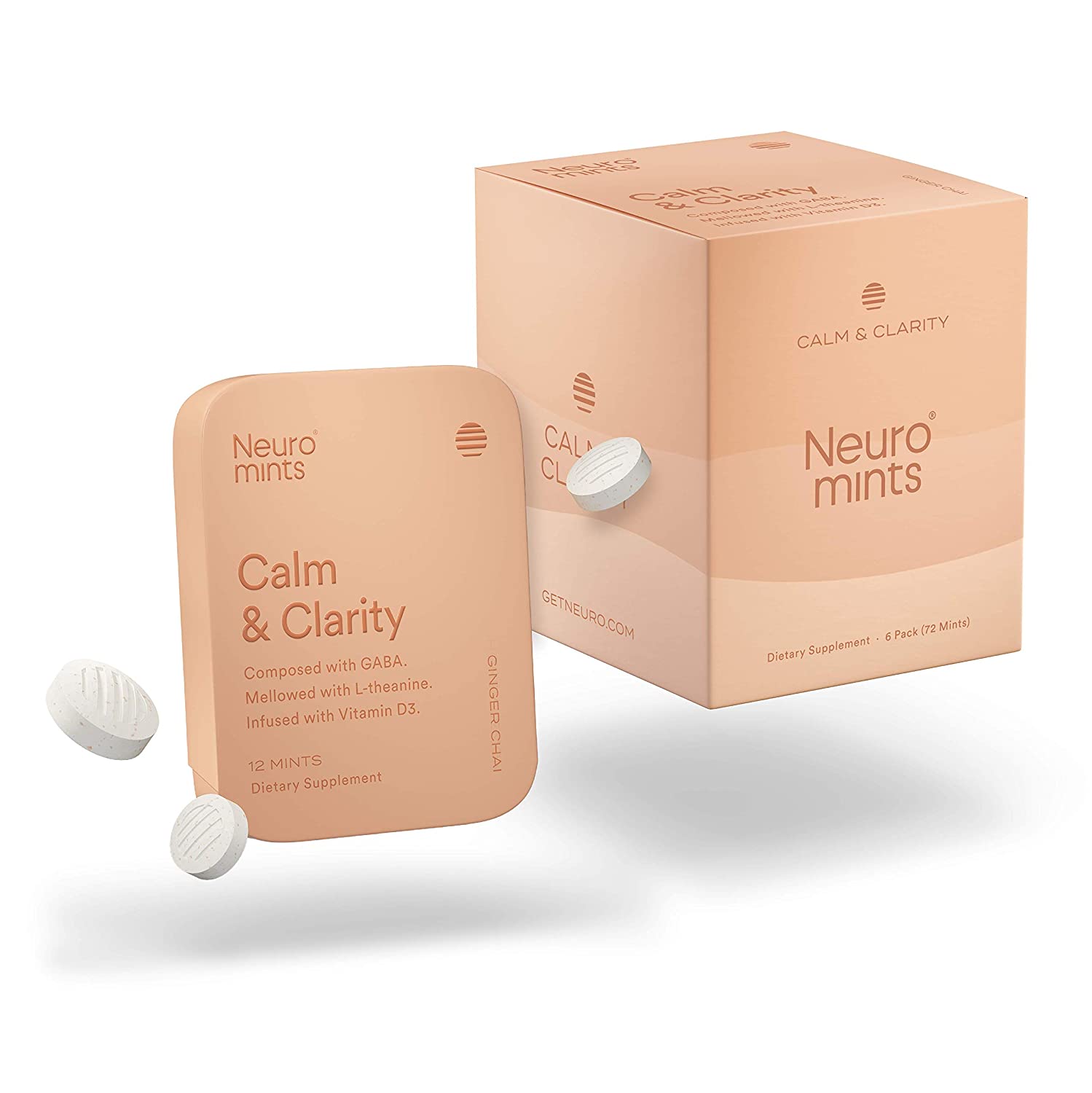 NeuroMints + Nootropic Calm Mints, Ginger Chai Flavor (Pack of 6)