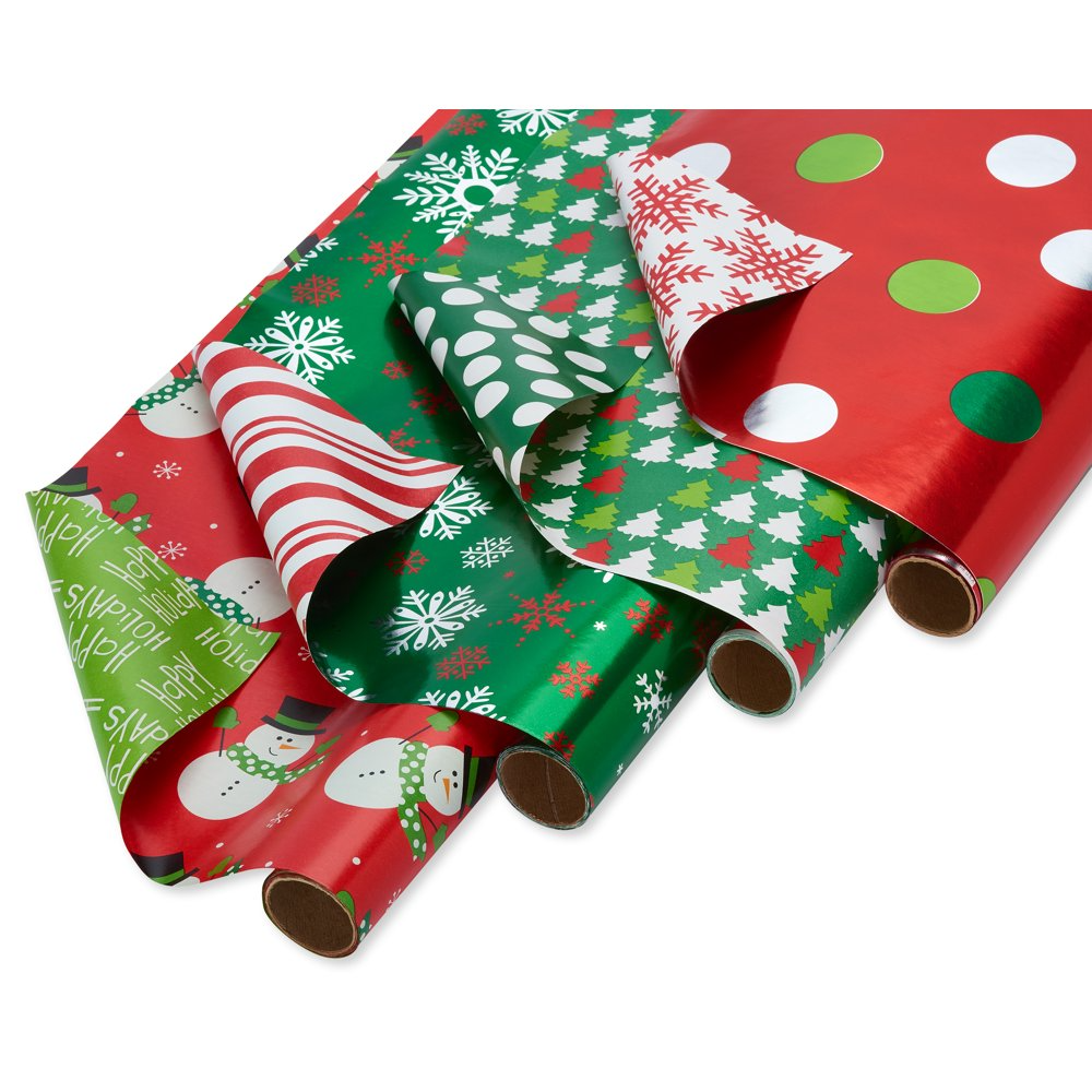 American Greetings + Reversible Foil Christmas Wrapping Paper (4-Pack)