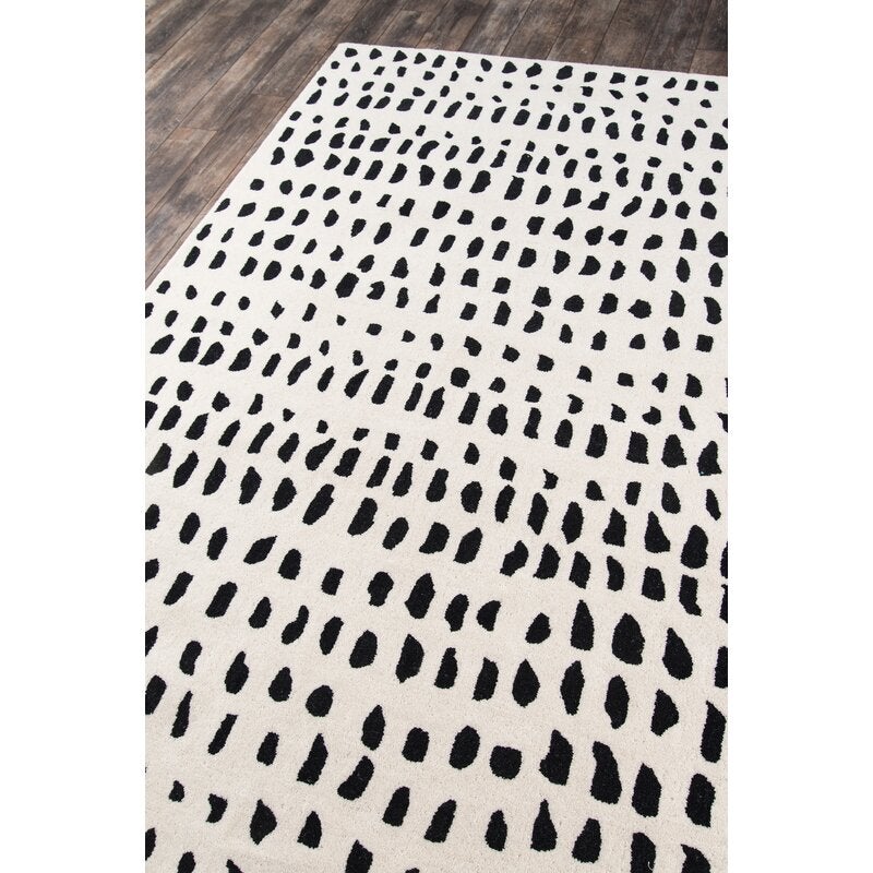 Joss & Main + Polka Dots Handmade Tufted Wool Ivory/Black Area Rug