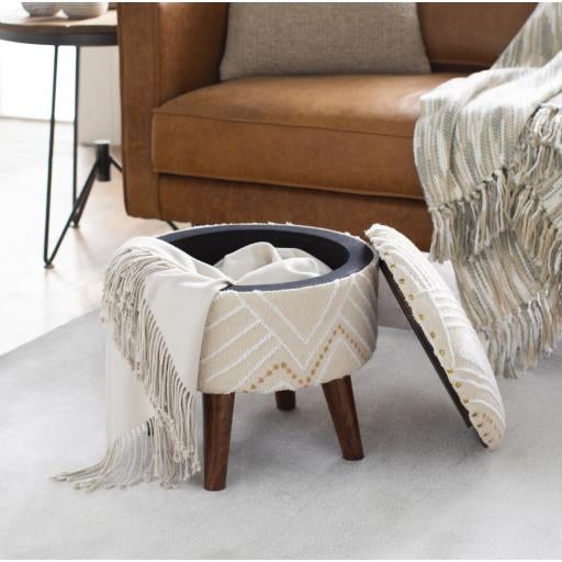 Surya + Cream Printed Storage Stool