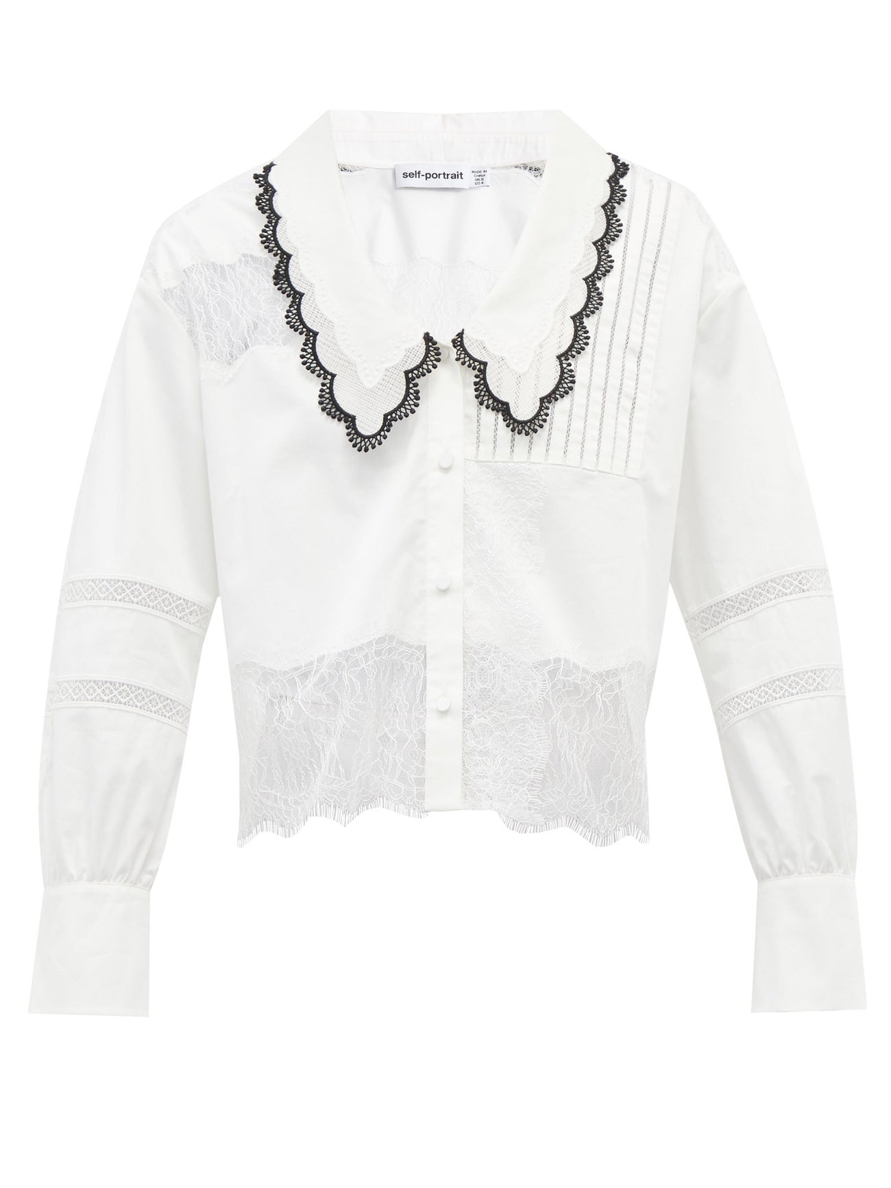 Self Portrait + Chelsea-collar Lace-insert Poplin Shirt
