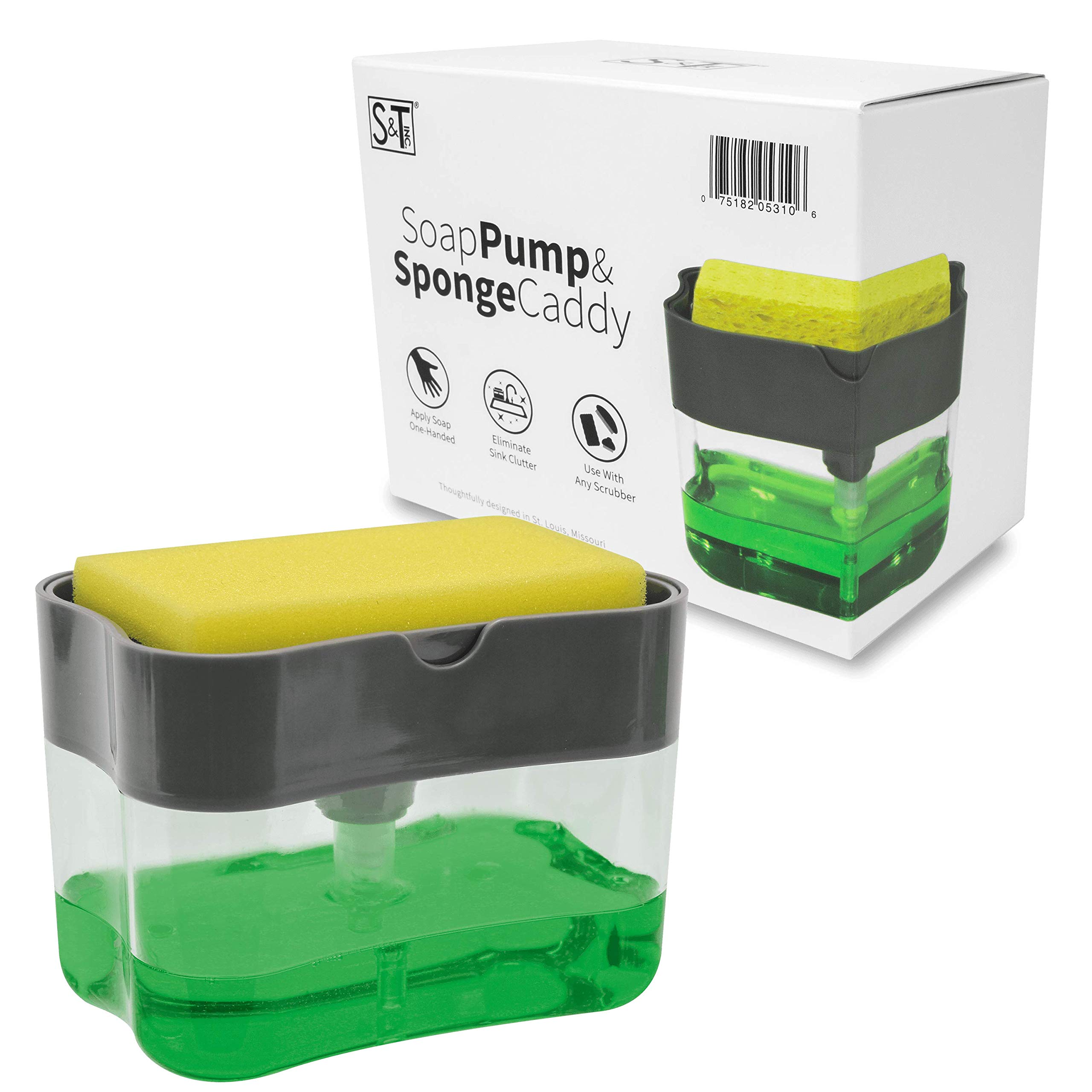 S&T INC. + Soap Pump Dispenser and Sponge Holder