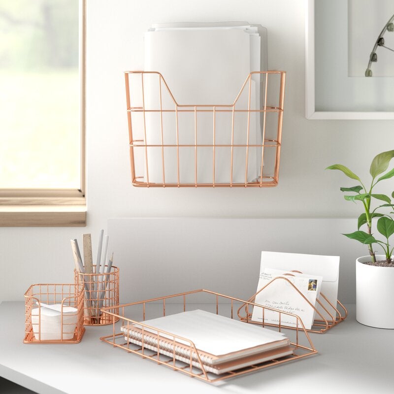 Dotted Line + Wire Metal 5-in-1 Desk Organizer Set