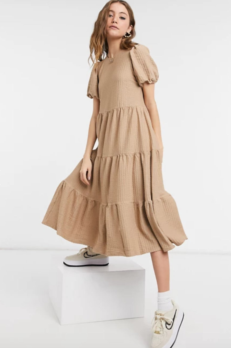ASOS DESIGN + Oversized Textured Midi Smock Dress