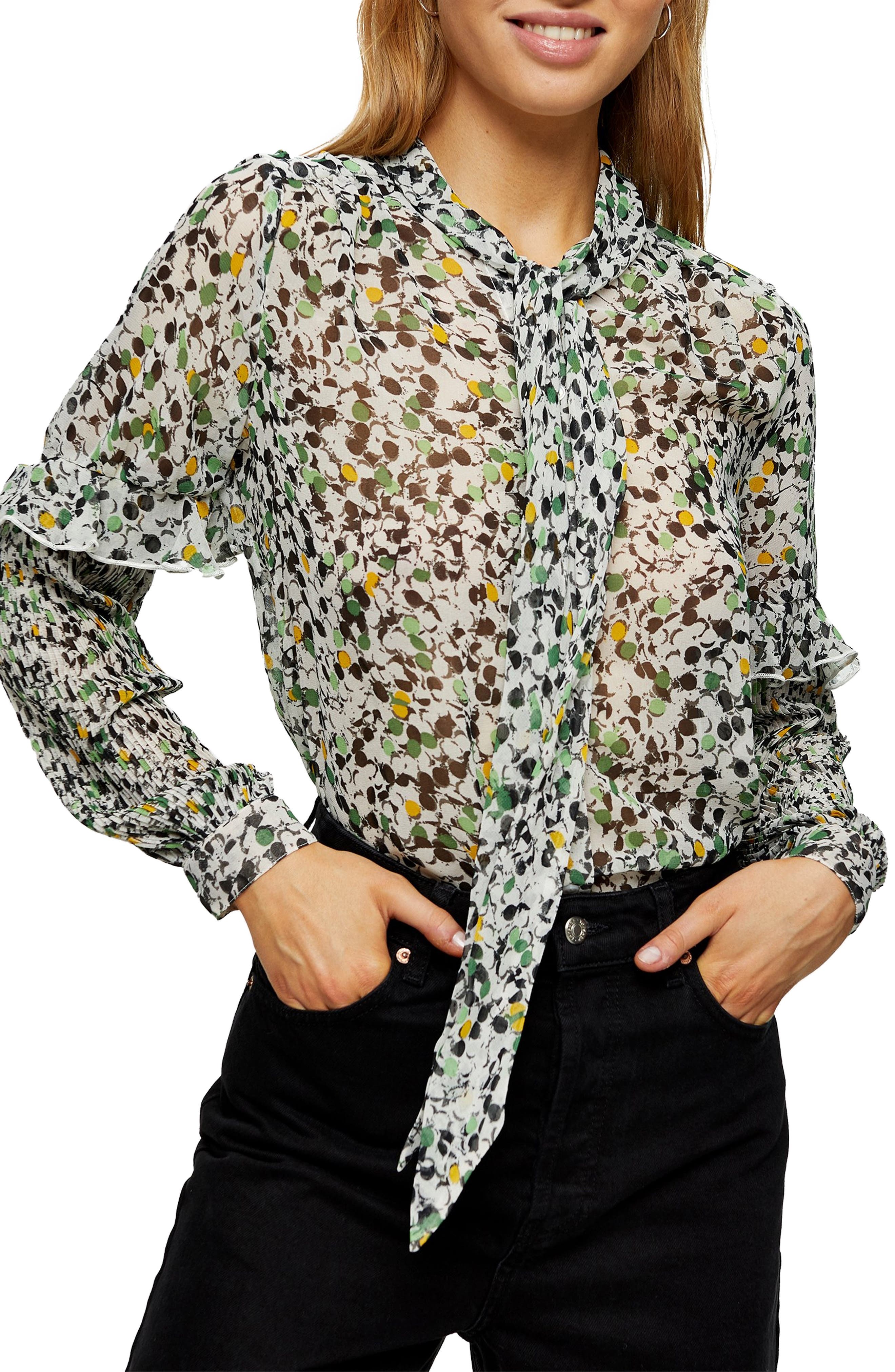 Topshop + Tie Neck Blouse