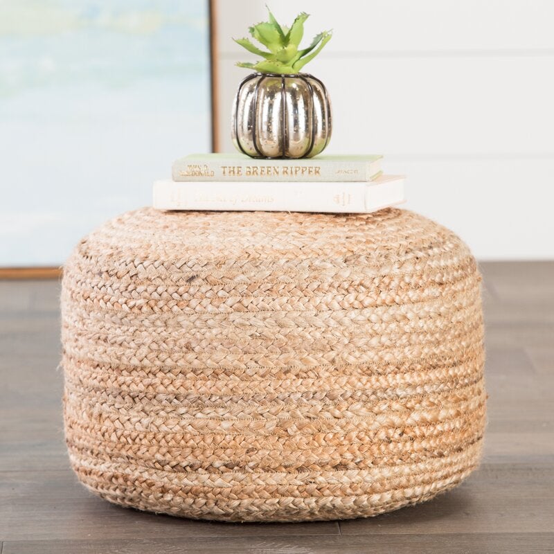 Coastal Farmhouse + Teele 18″ Wide Round Pouf Ottoman