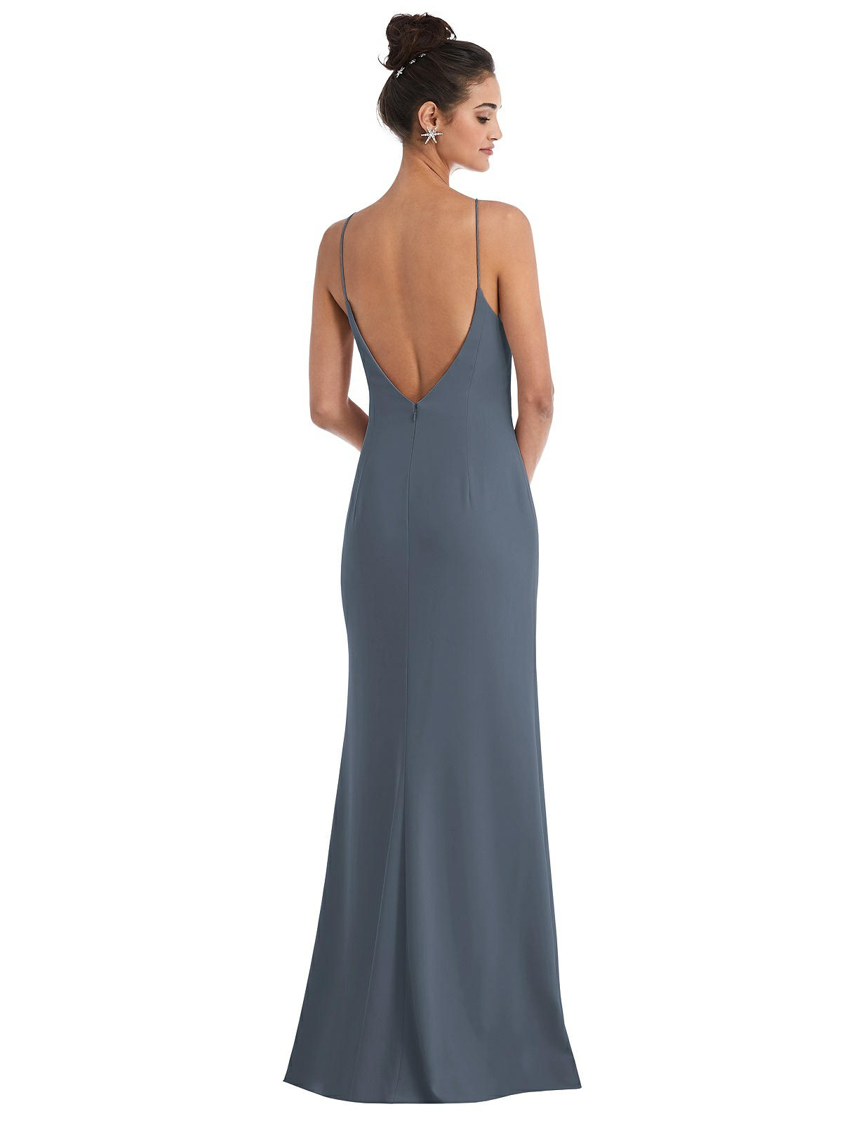 dessy + Open-Back High-Neck Halter Trumpet Gown