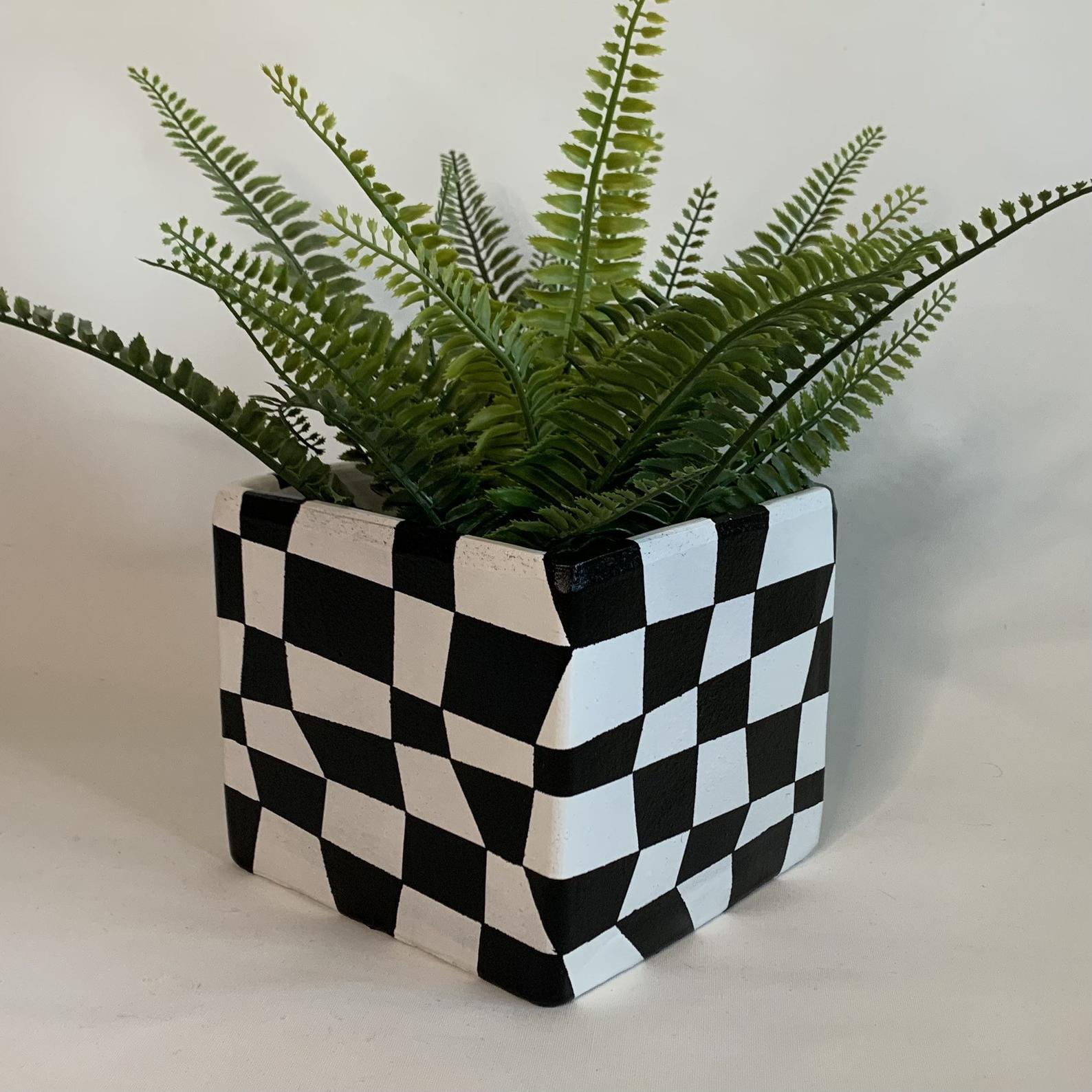 GlassJungleGB + Wonky checkerboard hand painted large planter/ plant pot