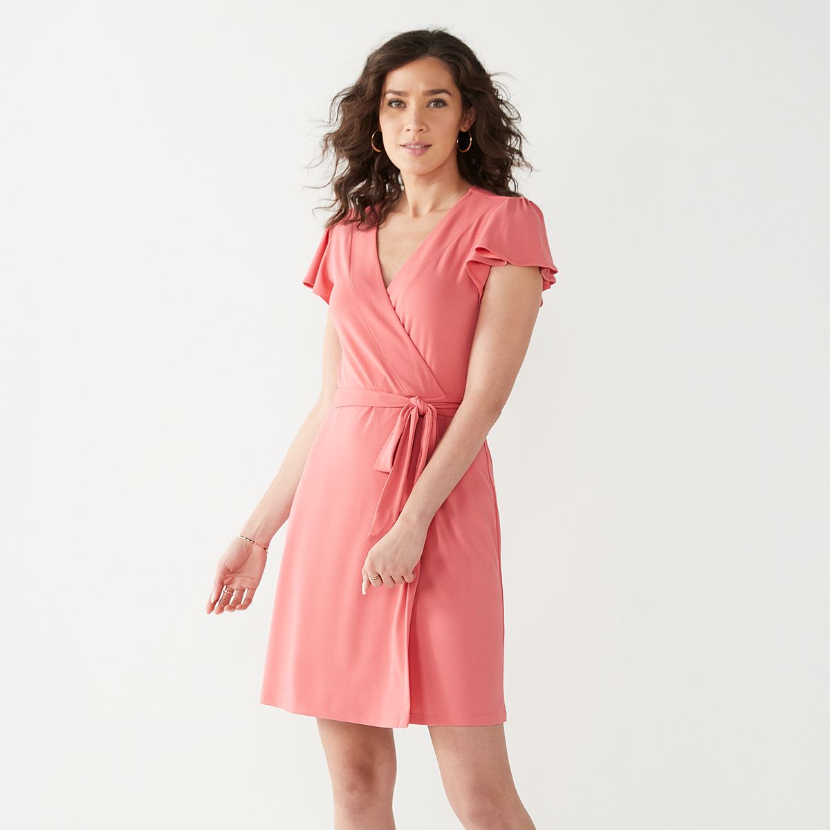 Nine West + Flutter-Sleeve Wrap Dress