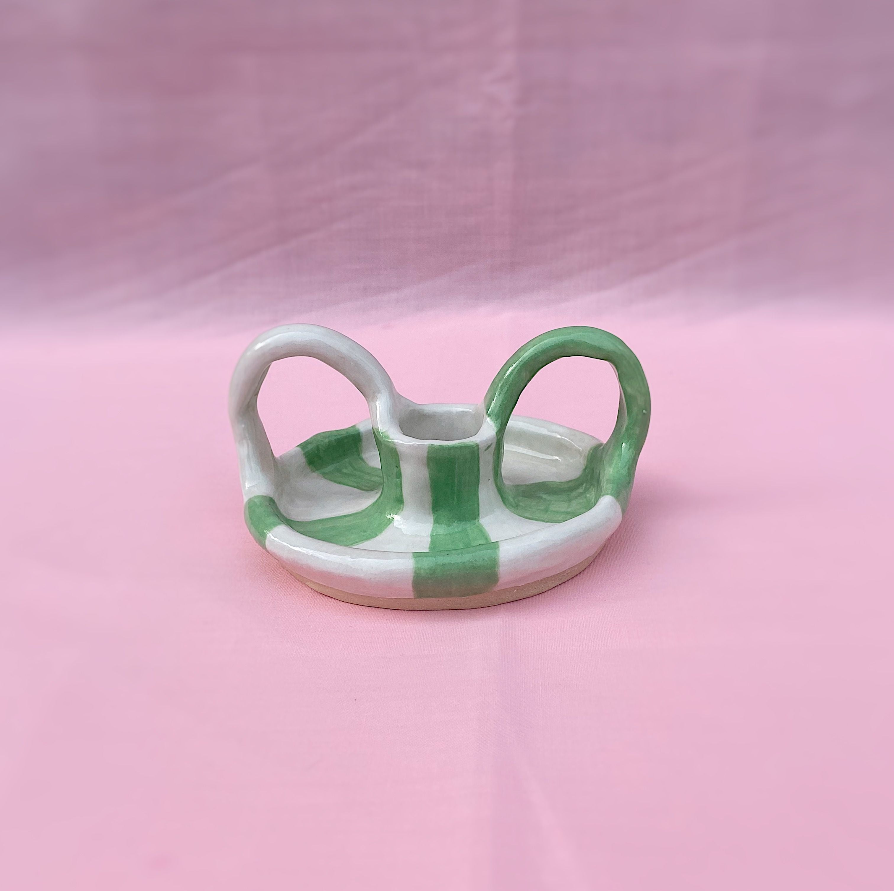 Jessica Forgie Illustration + Pistachio Stripe Ceramic Candle Holder