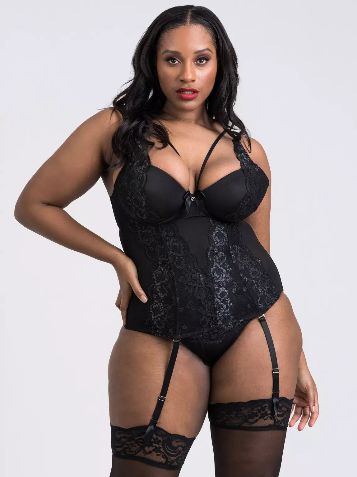 Lovehoney + Plus Size Dark Enchantment Black Lace Basque Set