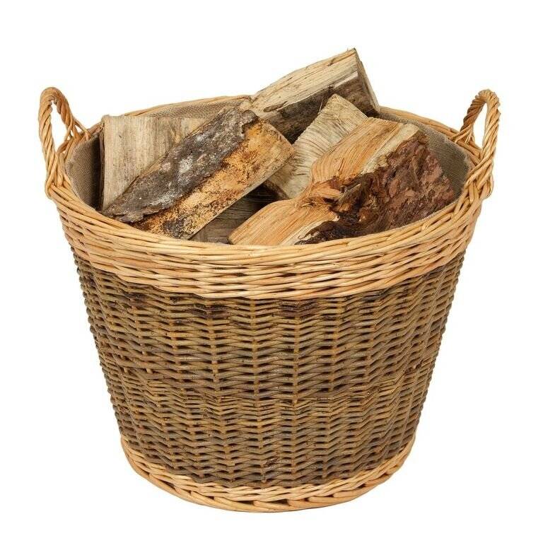 Woodluv + Woodluv Large Wicker Round Lined Log Basket – Natural & Dark ...