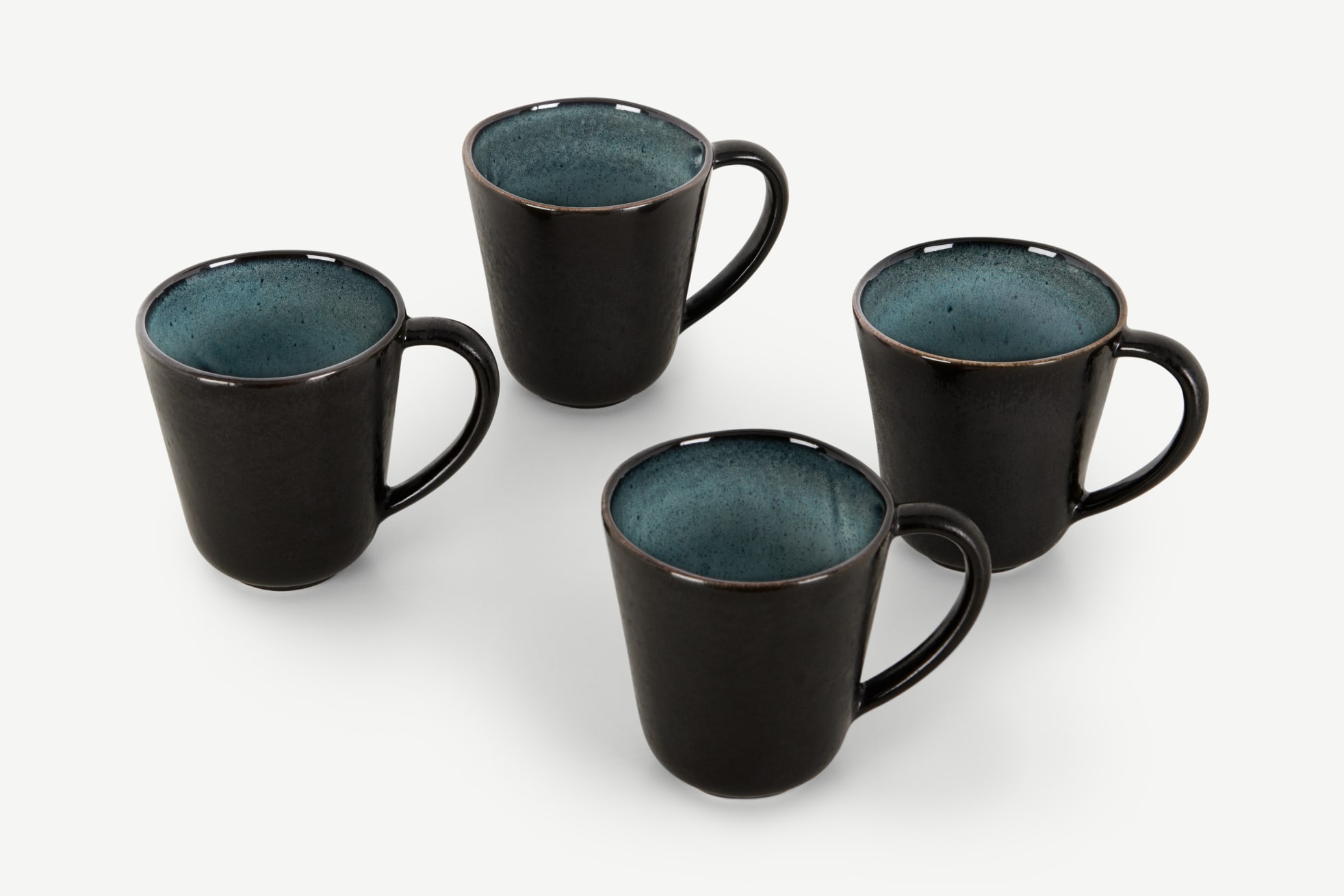 Made + Set of 4 Reactive Glaze Mugs, Turquoise & Charcoal