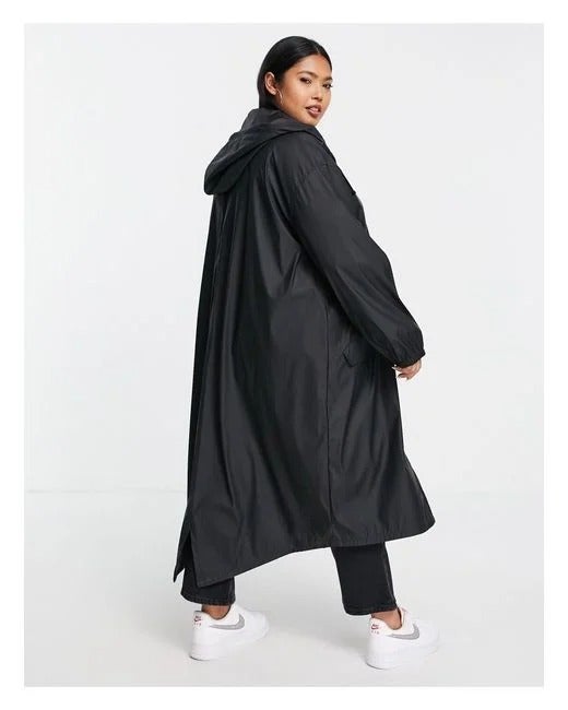 ASOS CURVE + ASOS DESIGN Curve Rubberised Midi Rain Coat In Black