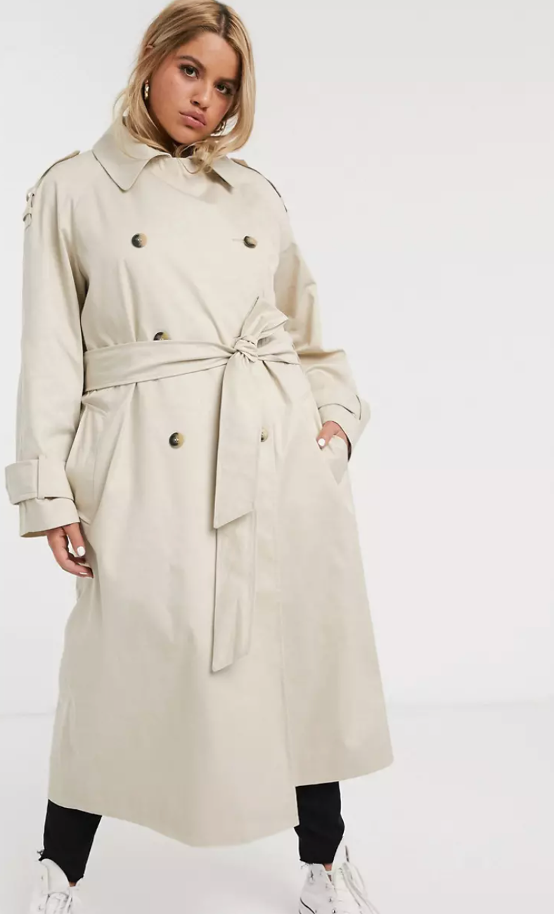ASOS DESIGN Curve + longline trench coat in stone