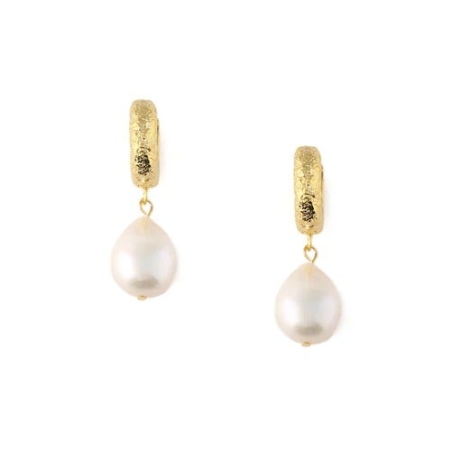Orelia + Pearl Drop Molten Huggie Hoop Earrings Orelia + Pearl Drop Molten Huggie Hoop Earrings