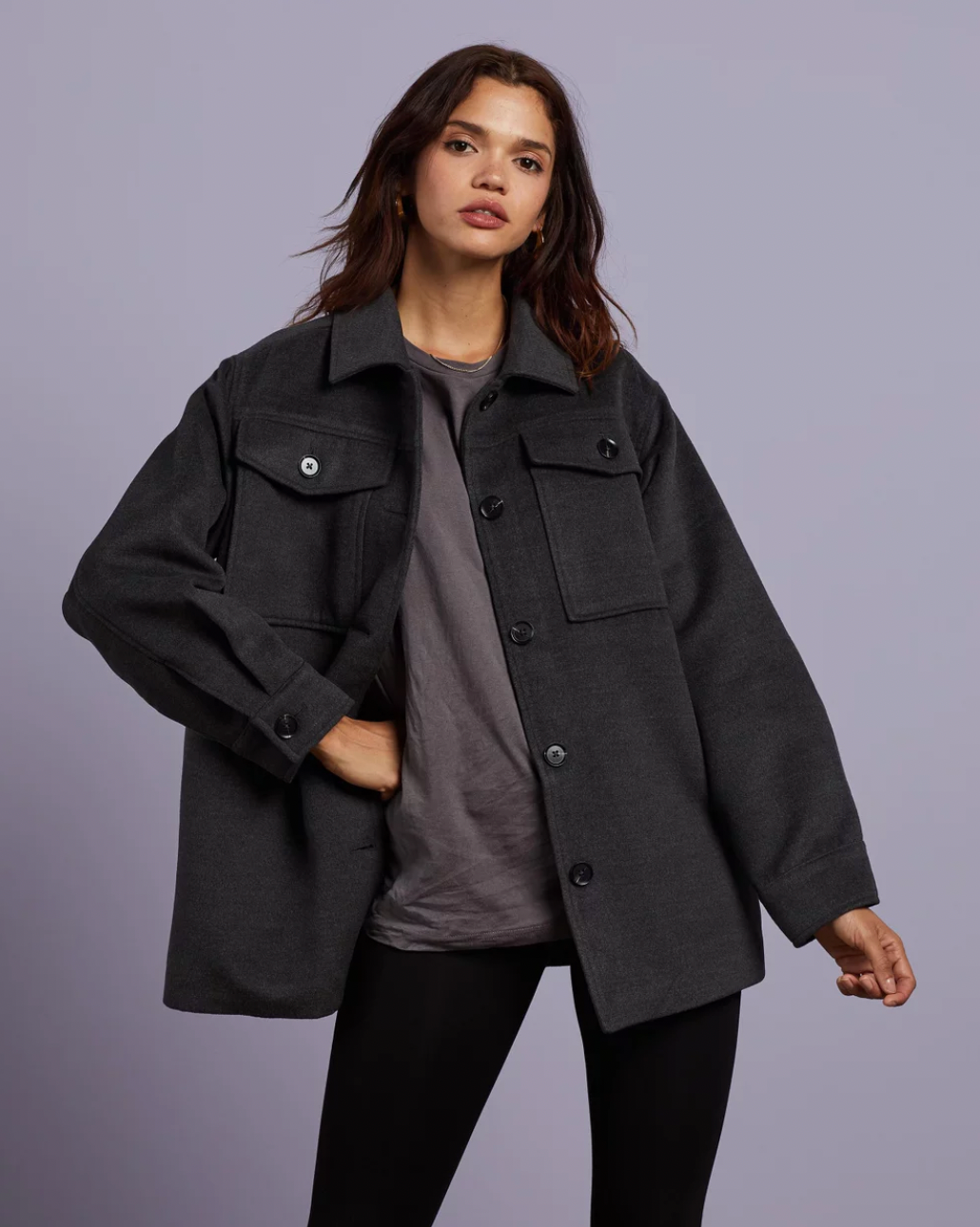 Dazie + Right On Track Wool Blend Shacket