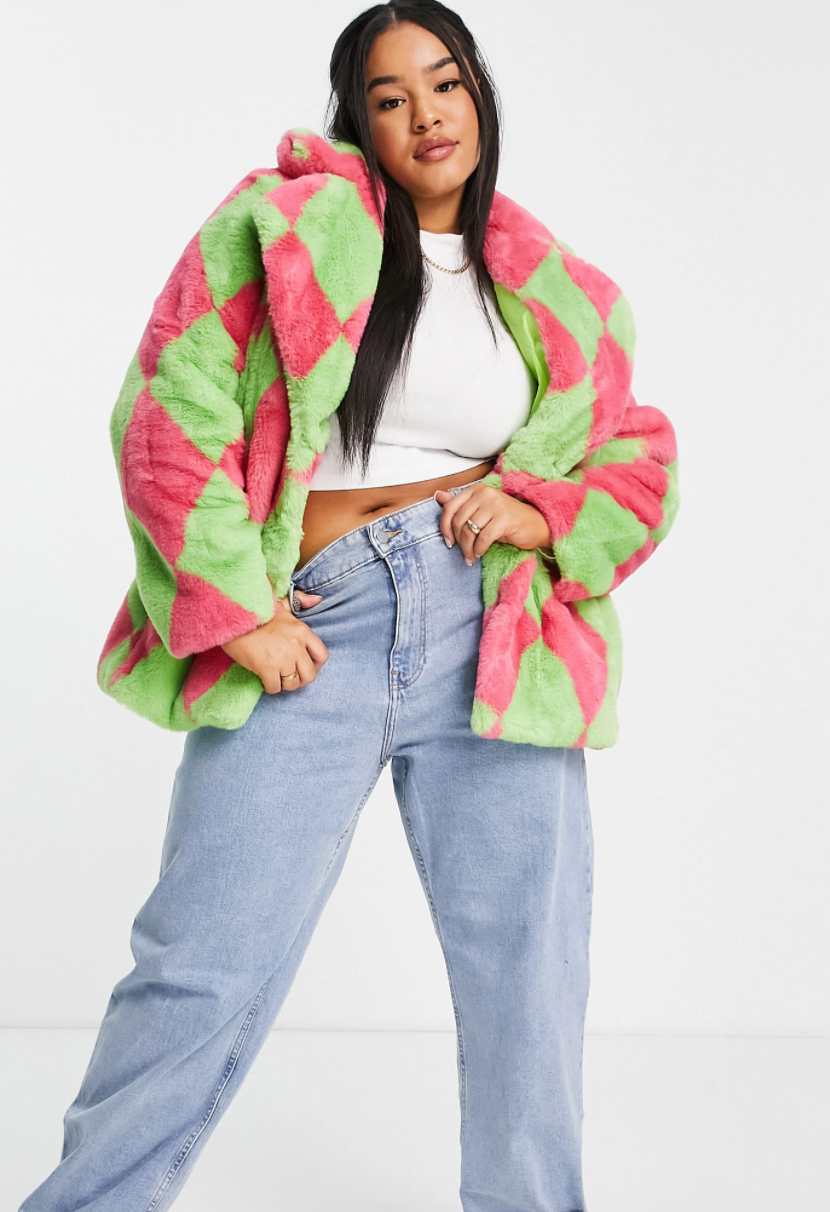 girlfriend material + Girlfriend Material Curve coat in lime argyle ...