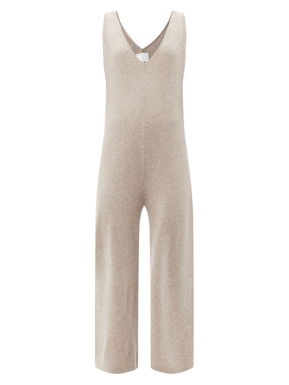 Allude + V-Neck Wool-Blend Jumpsuit