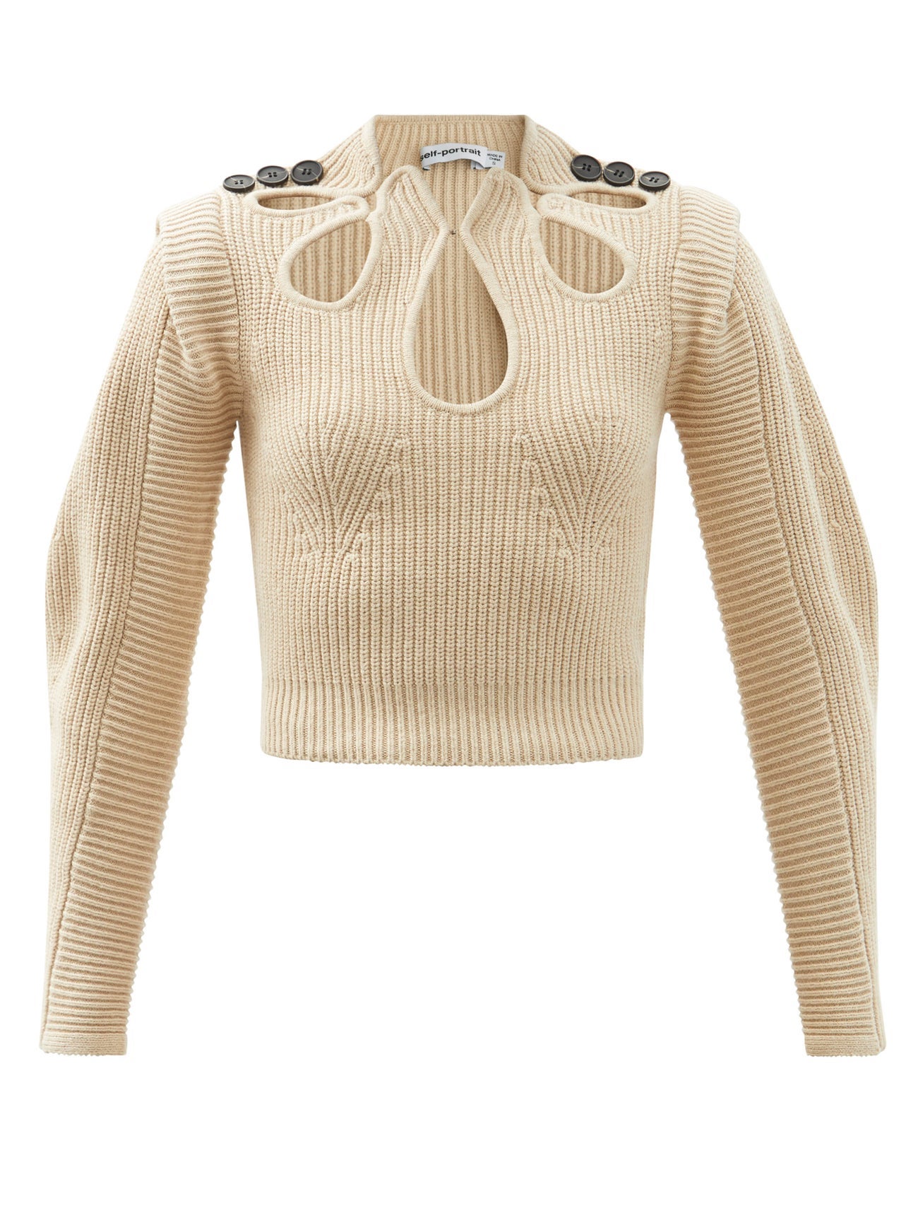 Self-Portrait + Cutout Cotton-Blend Rib-Knit Sweater