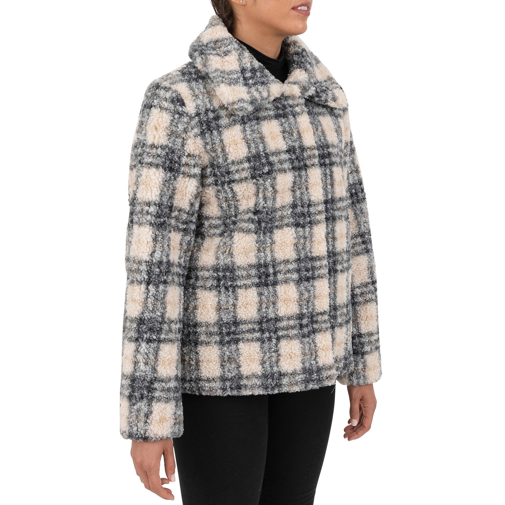 Cyn & Luca + Women’s Plaid Sherpa Coat with Collar