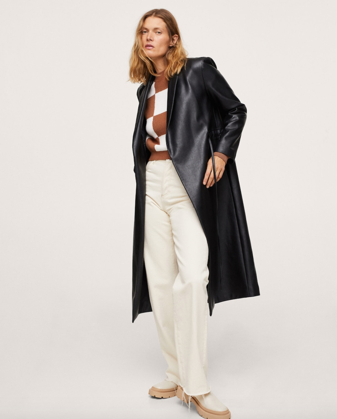 Mango + Leather-Effect Jacket With Belt