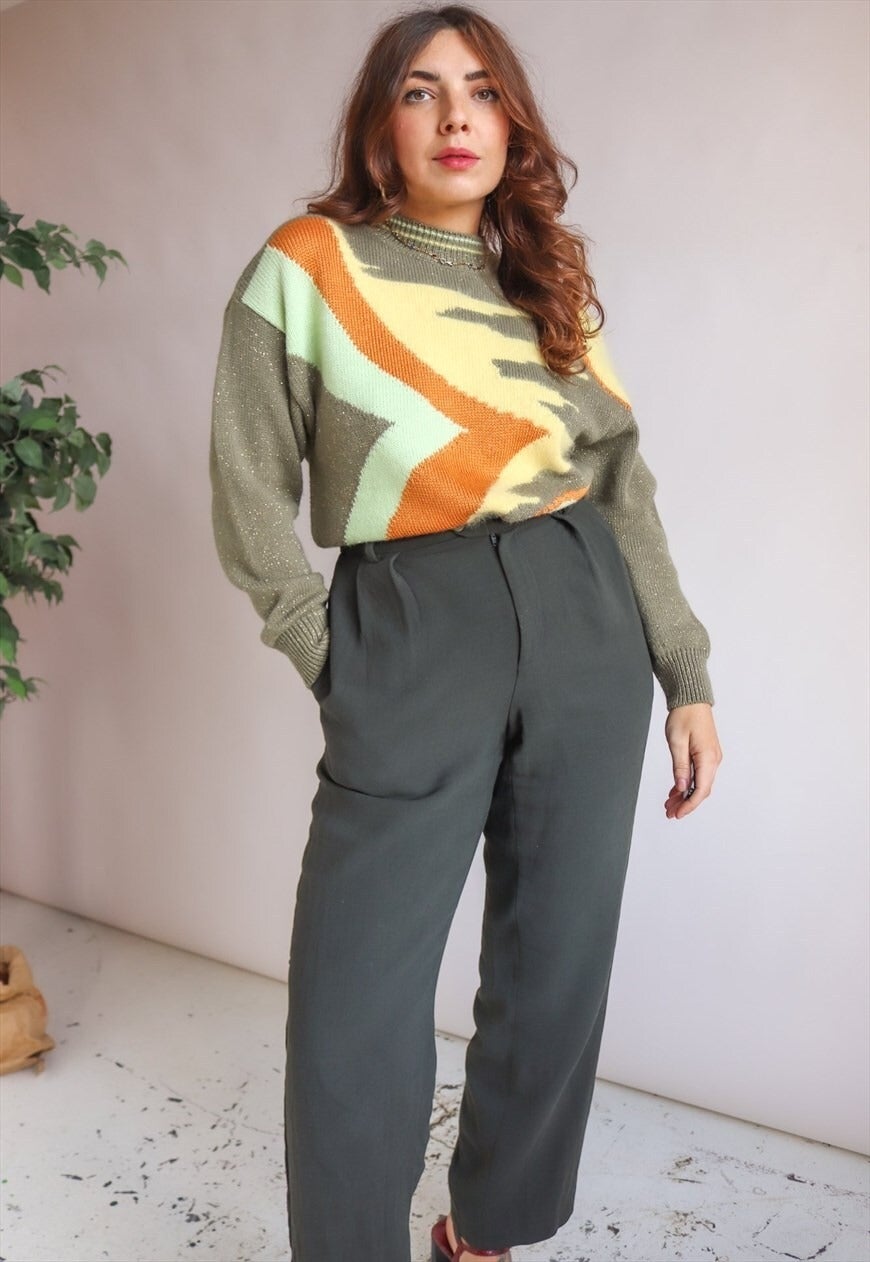 ASOS Marketplace + Vintage 80s Abstract Print Jumper in Green