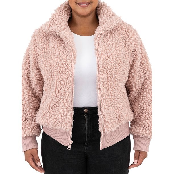 Cyn & Luca + Cyn & Luca Women’s Plus Size Faux Sherpa Bomber Jacket