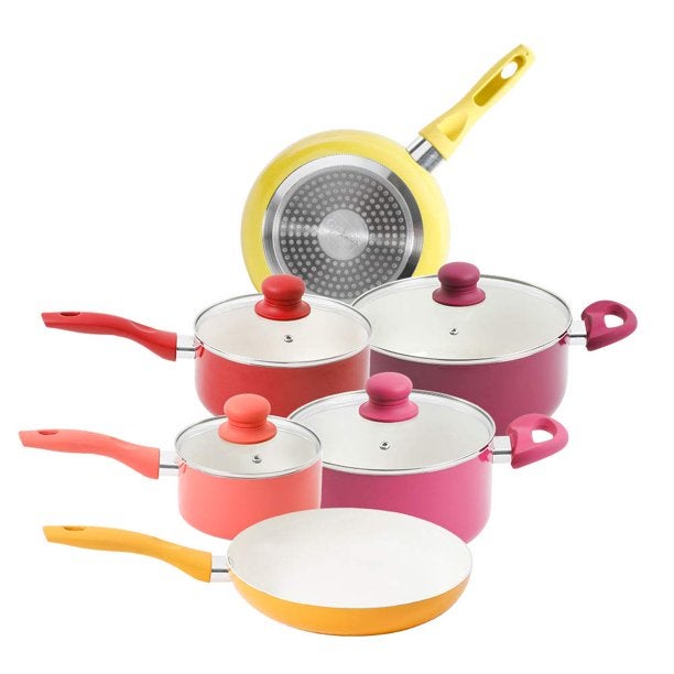 Gibson Home + Gibson Home 10-Piece White Ceramic Non-Stick Cookware Set