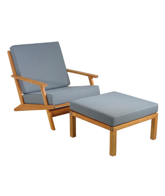 Hartman + Madrid Acacia Wood Outdoor Lounge Chair & Footstool Set