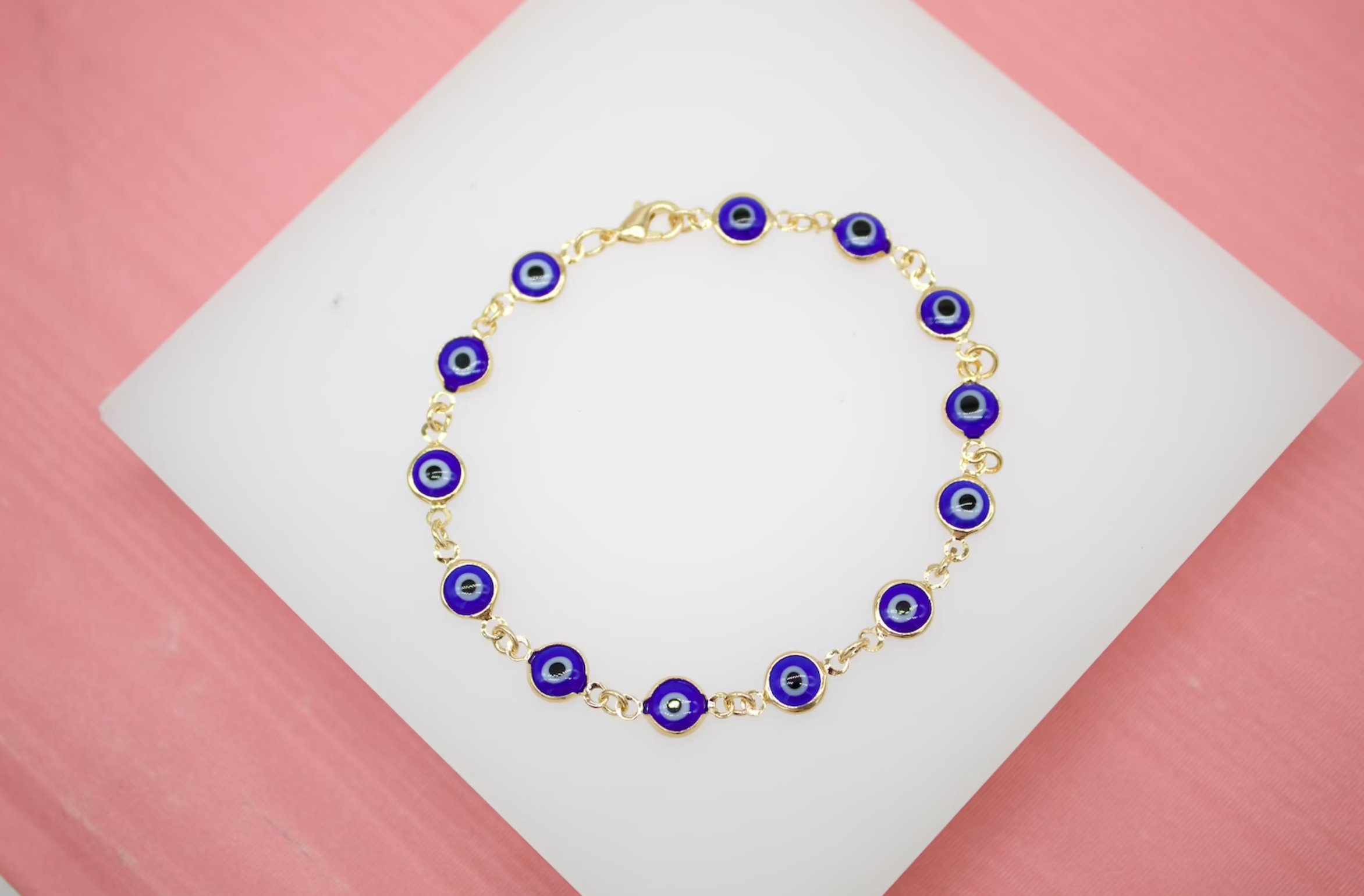 LeSophisticate + 18K Gold Filled Blue Evil Eye Chain Bracelet