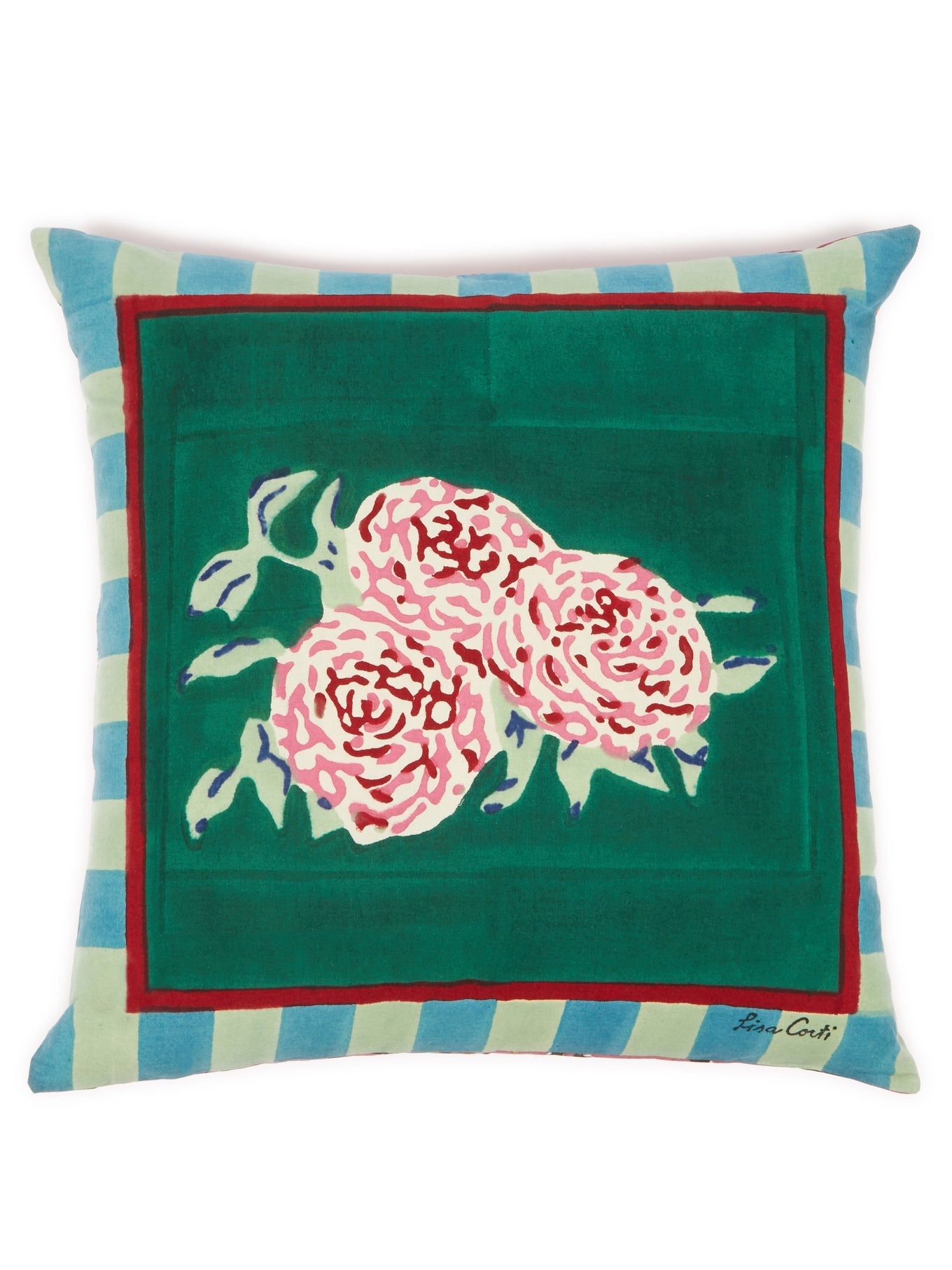 Lisa Corti + Leopard-Print Striped Cotton Cushion