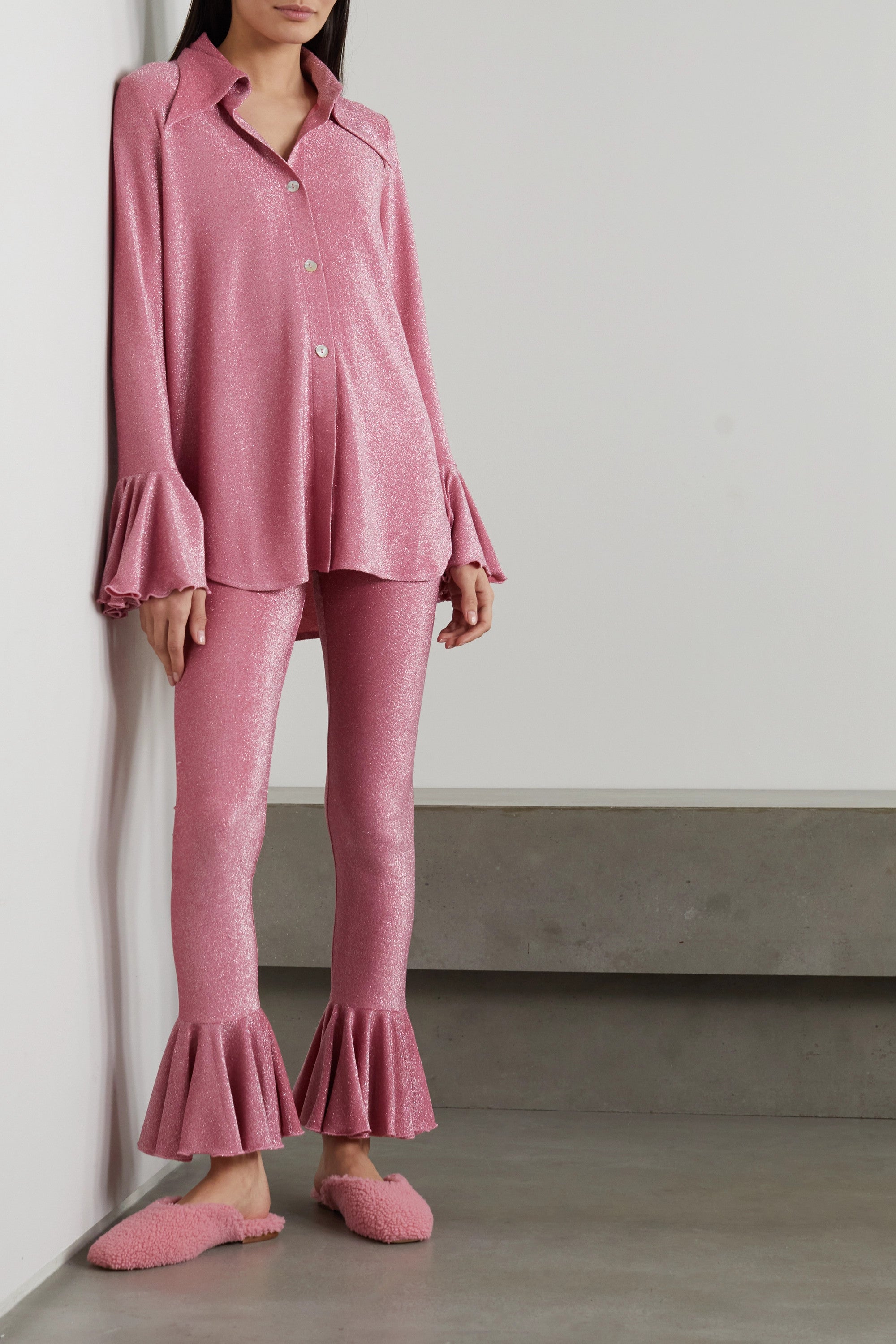 Sleeper + Saturn Metallic-Knit Shirt & Pants Set