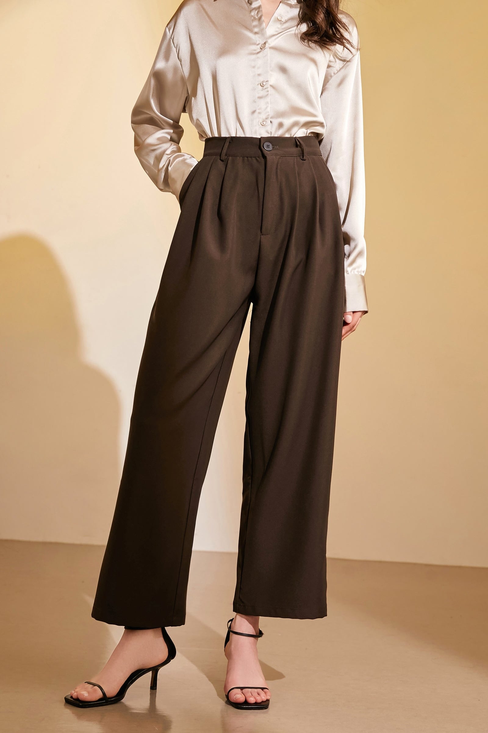J.ING + Saddle Brown Wide Leg High-Rise Suit Pants