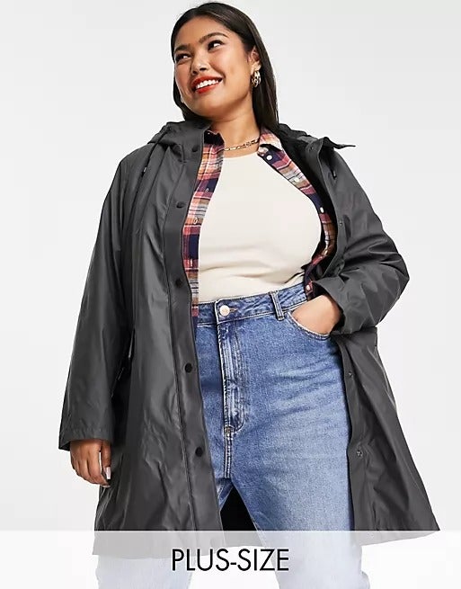 Vero Moda Curve + Rain coat in charcoal