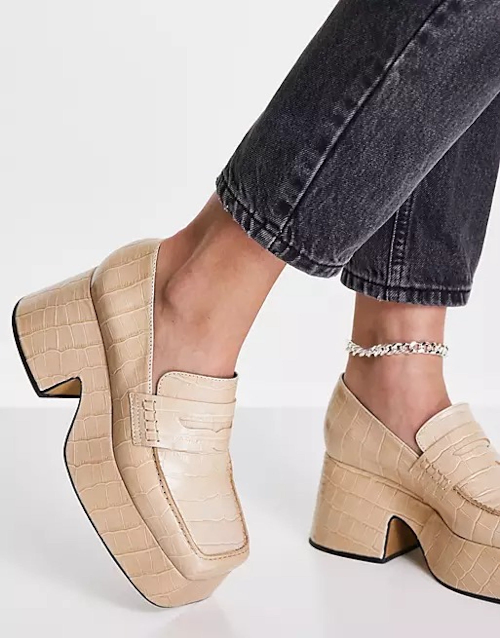 Topshop + Fox Square Toe Heeled Loafer