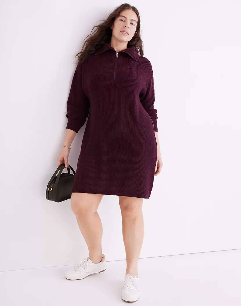 Madewell + Ribbed Half-Zip Sweater Dress