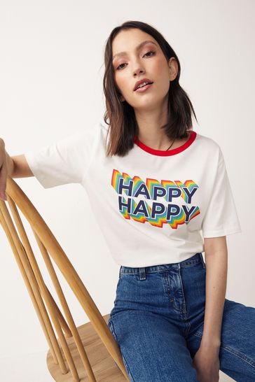 Little Bird + Little Bird White Rainbow Happy Graphic T-Shirt