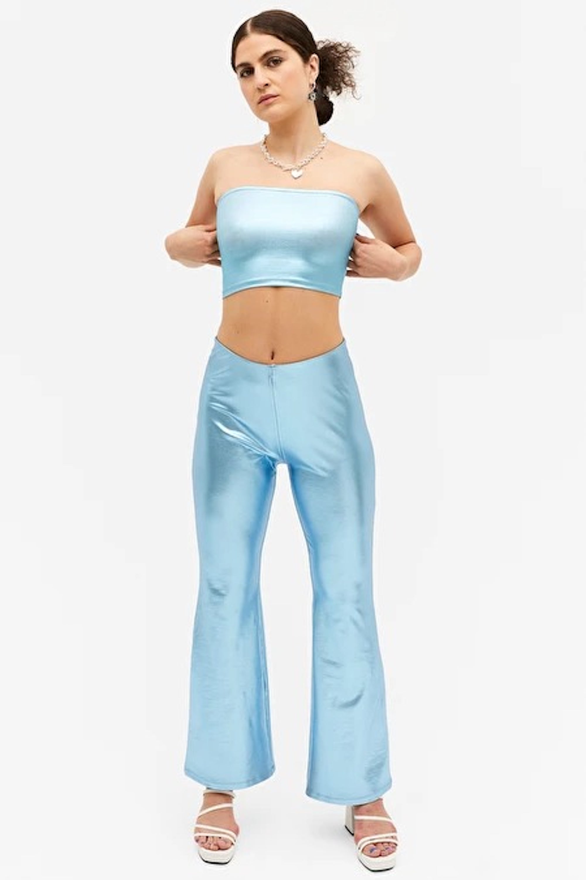 Monki + Blue Metallic Tube Top